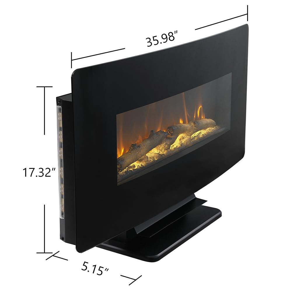 SLifet 36 Inch Curved Front Electric Fireplace,Freestanding Wall Mounted LED Fireplace Heater with Remote Control and Overheat Protection for Living Room Bedroom Office