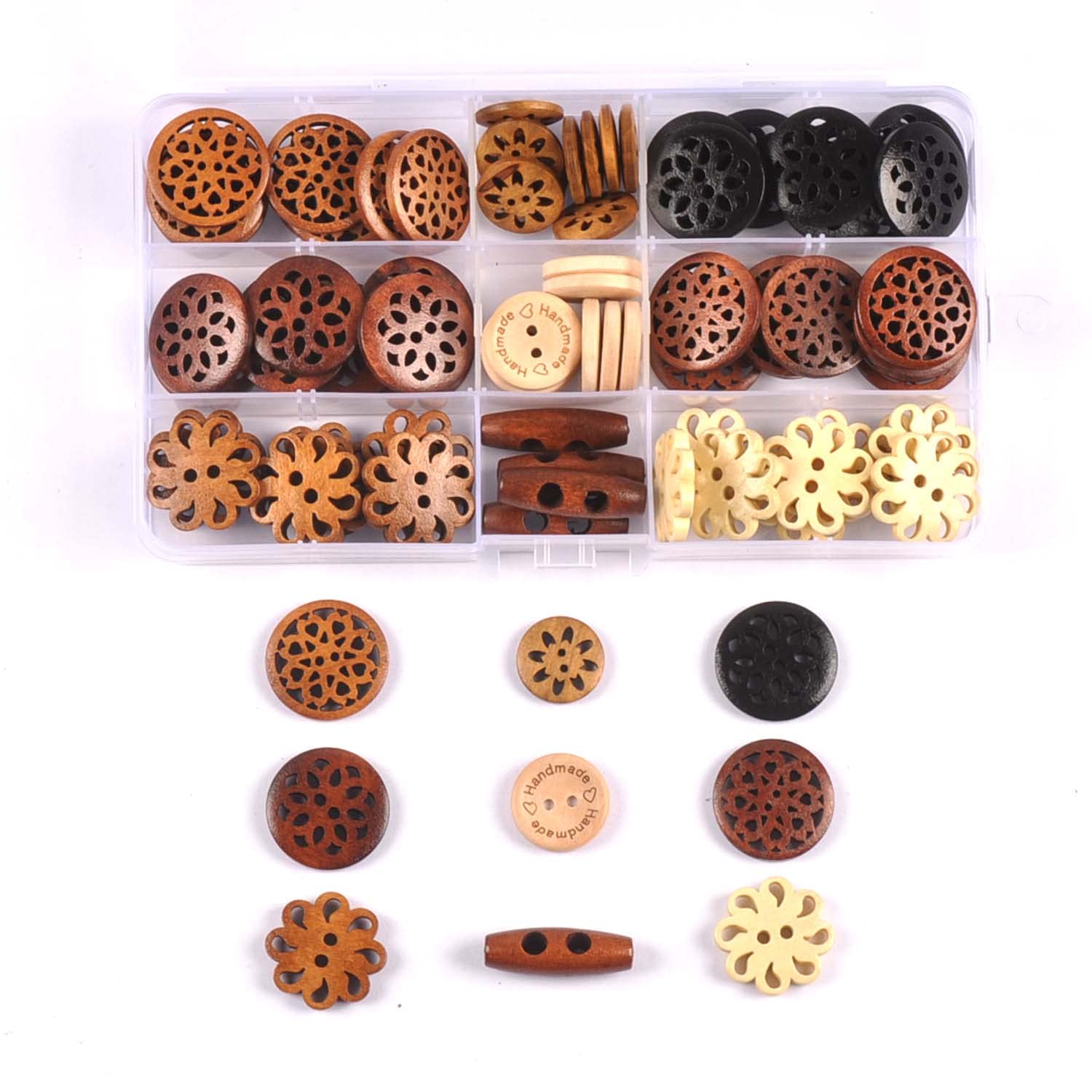 Vintage Wooden Buttons Garment Sewing Accessories Handmade DIY Crafts Supplies Kits 86pcs