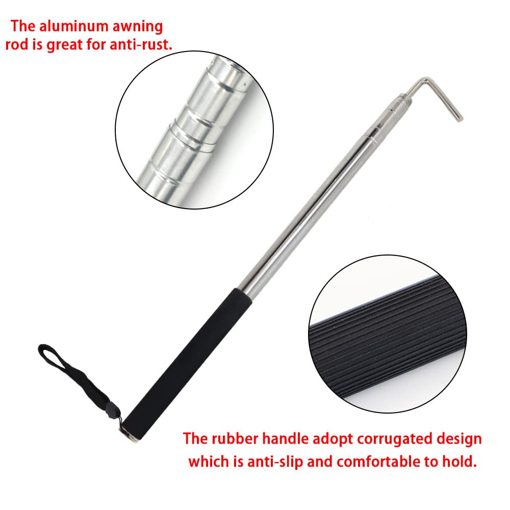 scottchen PRO RV Awning Rod Opener Easy Reach Telescopic Puller 13-3/4" to 44-3/4" Stainless Steel Silver & Black - 1pack Upgrade