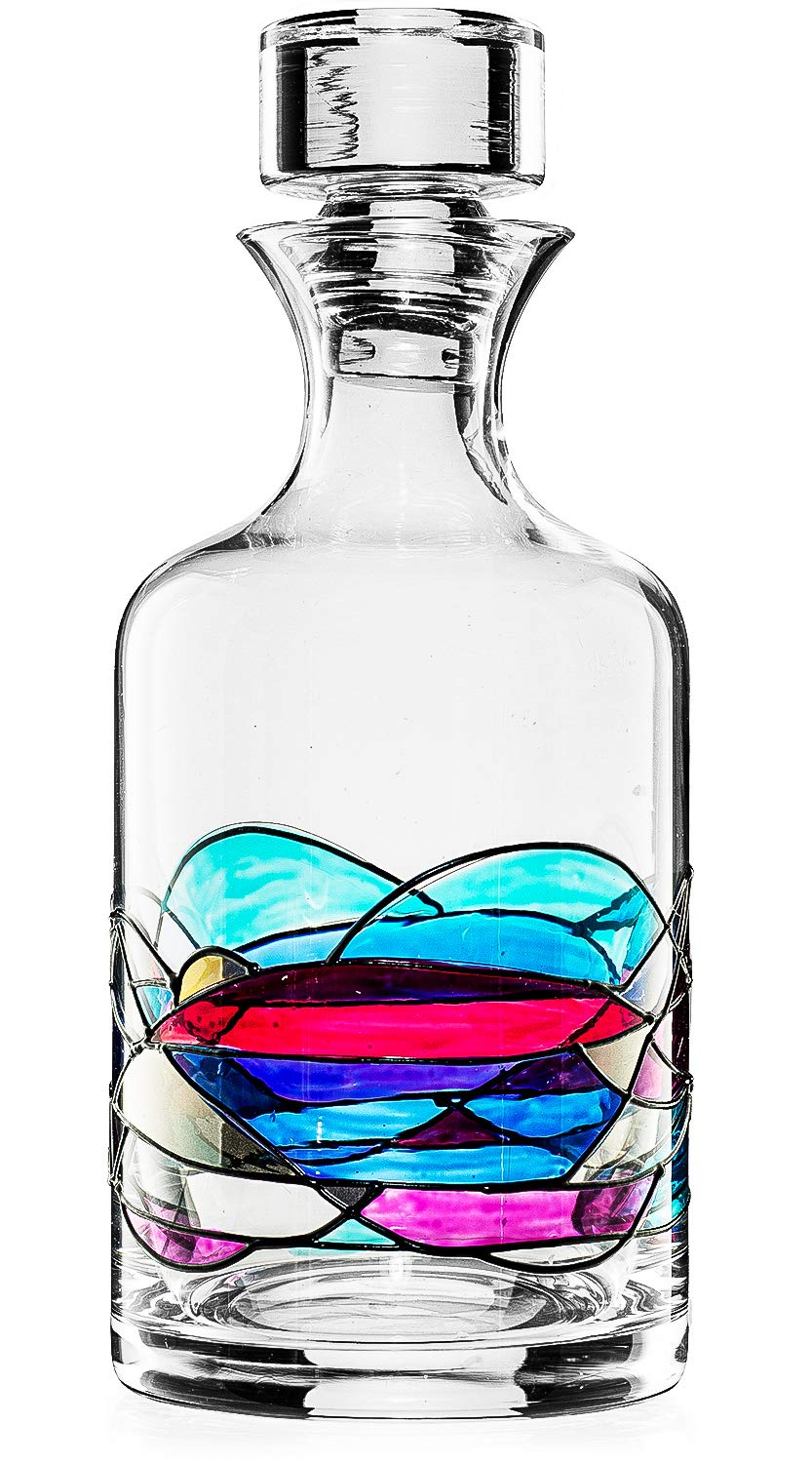 The Wine Savant Artisanal Hand Painted Glassware Gift for Mom, Wife, Friend - Artisanal Barcelona Hand Paint Whiskey & Wine Decanter Set, Renaissance Romantic Stain-glasses- Gift Multicolor