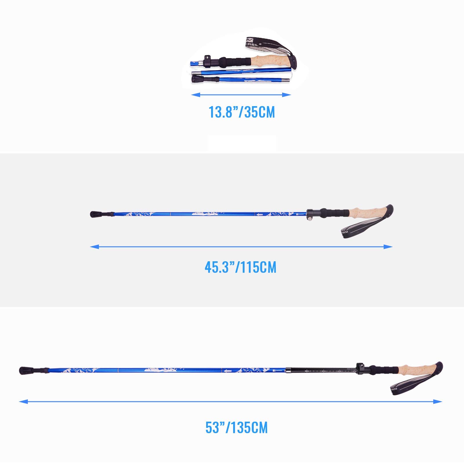 Trekking Poles - 1-pc Pack Adjustable Hiking or Walking Sticks - Strong, Aluminum 7075, Lightweight Collapsible with Quick Lock for Hiking, Trekking, Camping, Mountaining, Backpacking