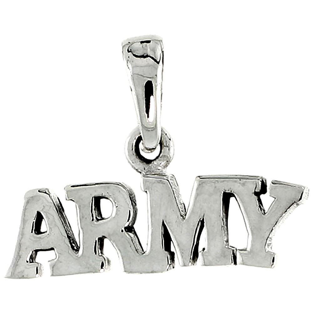 Sterling Silver ARMY Word Charm Pendant for Women and Men 3/4 inch wide