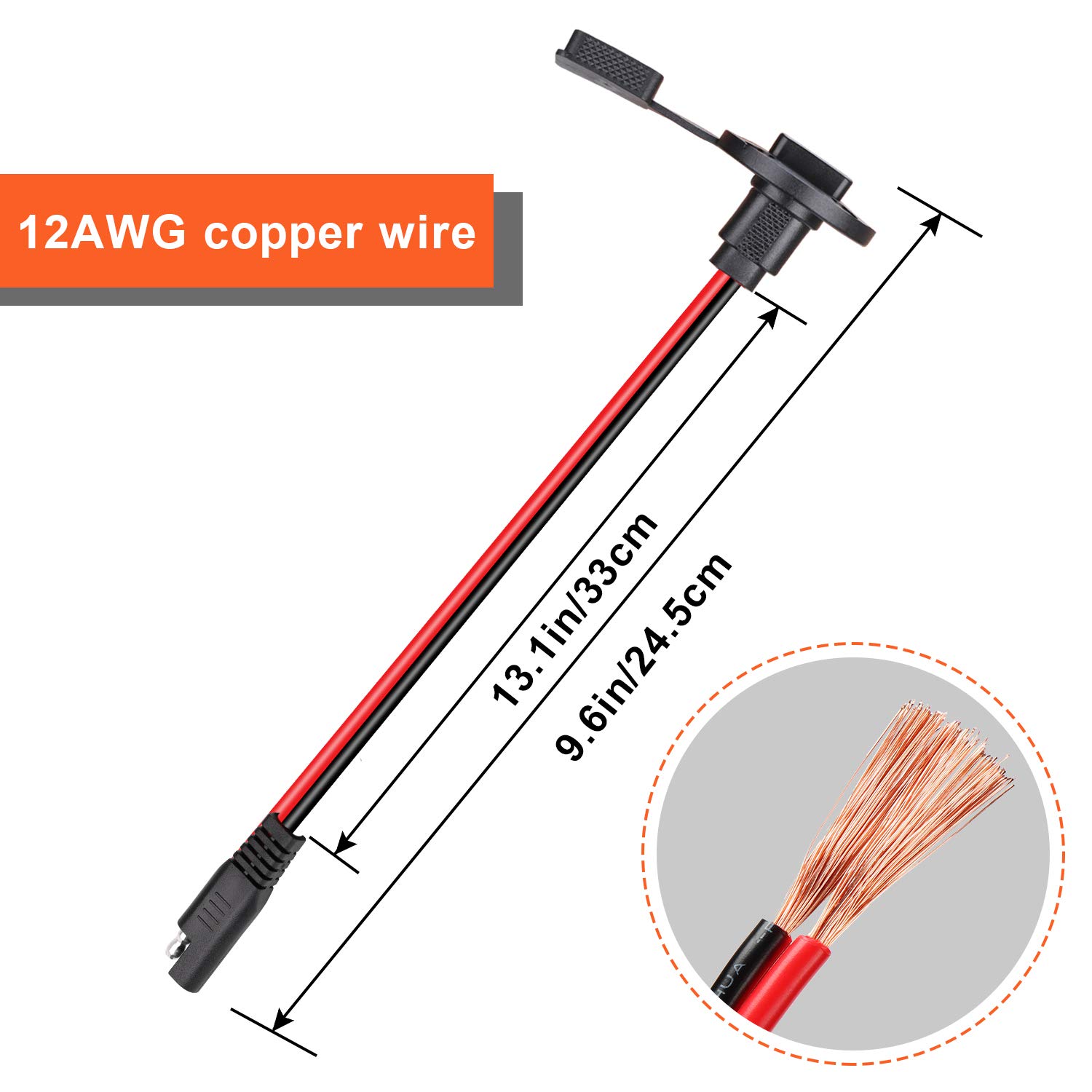 yarachel SAE Cable Connector - SAE Power Socket Sidewall Port, Solar Weatherproof SAE Quick Connect Solar Panel Mount, 12AWG SAE Cable with 8 Screws for Solar Generator Battery Charger