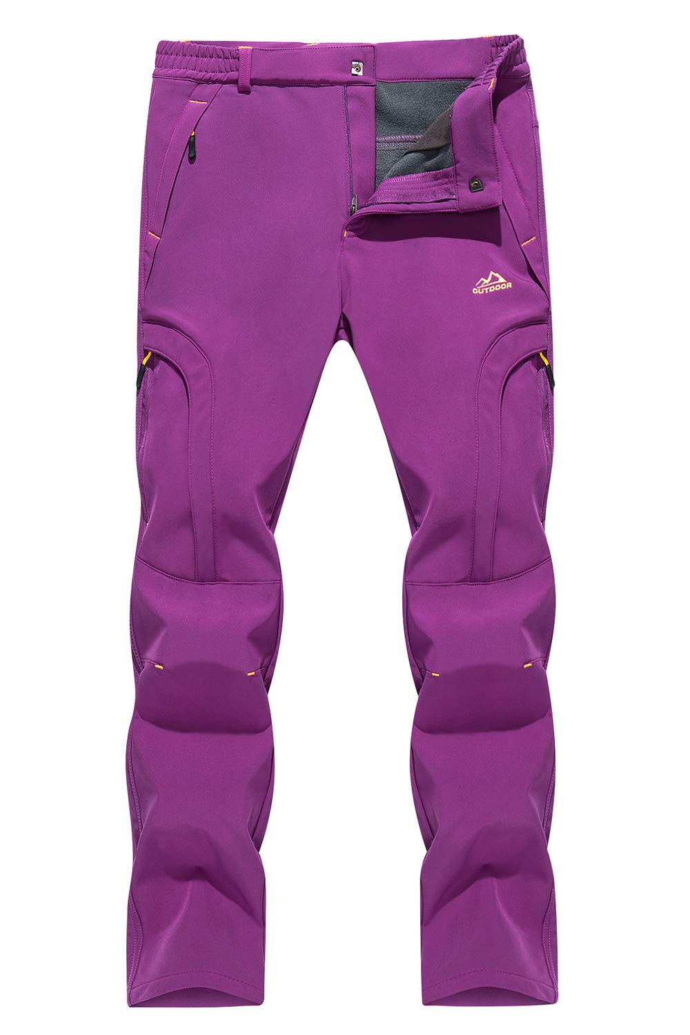 TACVASEN Women's Thicken Pants-Waterproof Snowboard Mountain Softshell Pants, Purple, 30