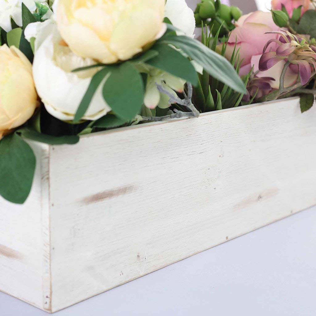 Tableclothsfactory 24x6'' Whitewash Wood Planter Boxes with Plastic Liner DIY Rustic Boxes Rectangle Wood Box for Wedding Party Decoration