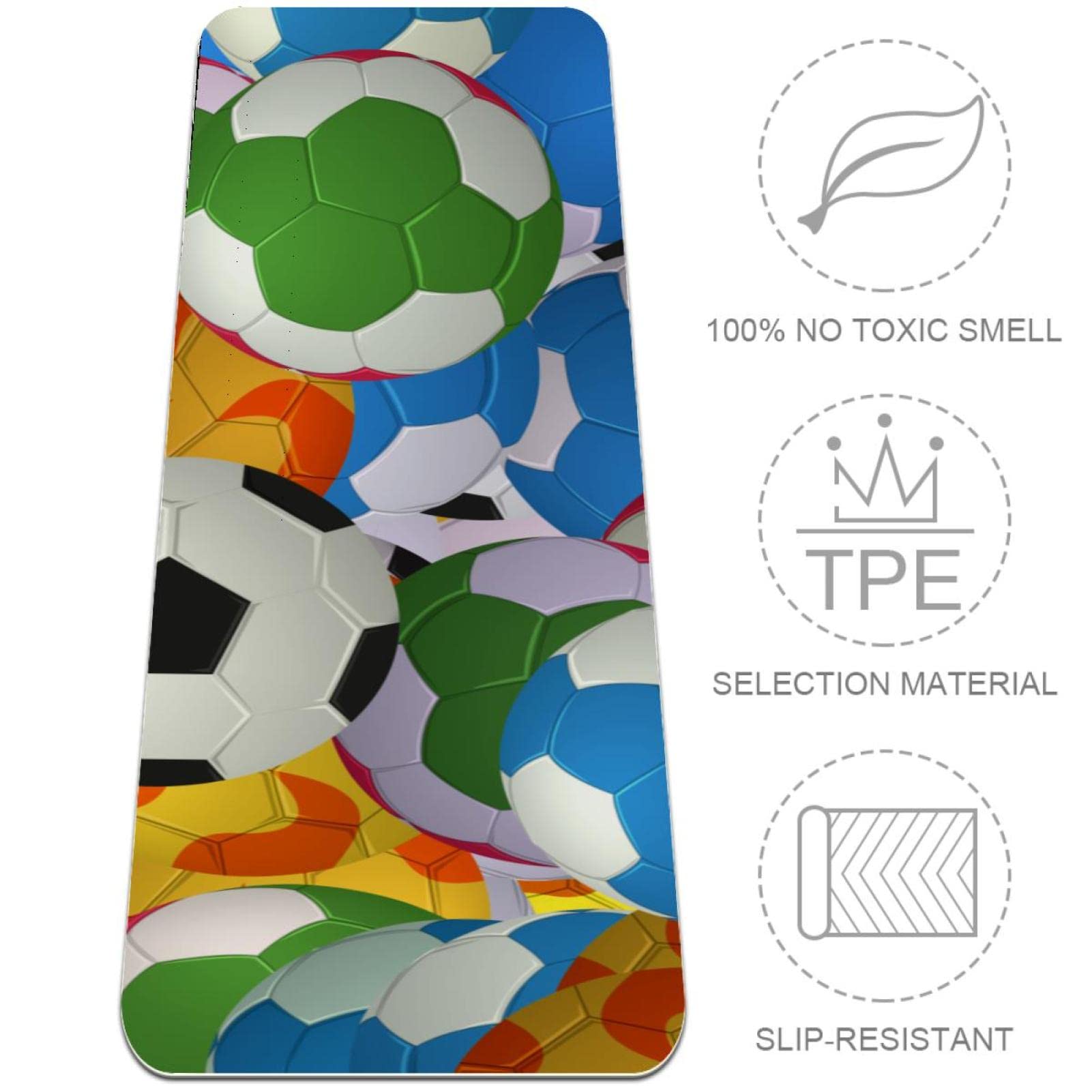 Yoga Mat, Yoga Mats for Home Workout, Workout Mat, Exercise Mats, Pilates Mat, Colorful Football Soccer