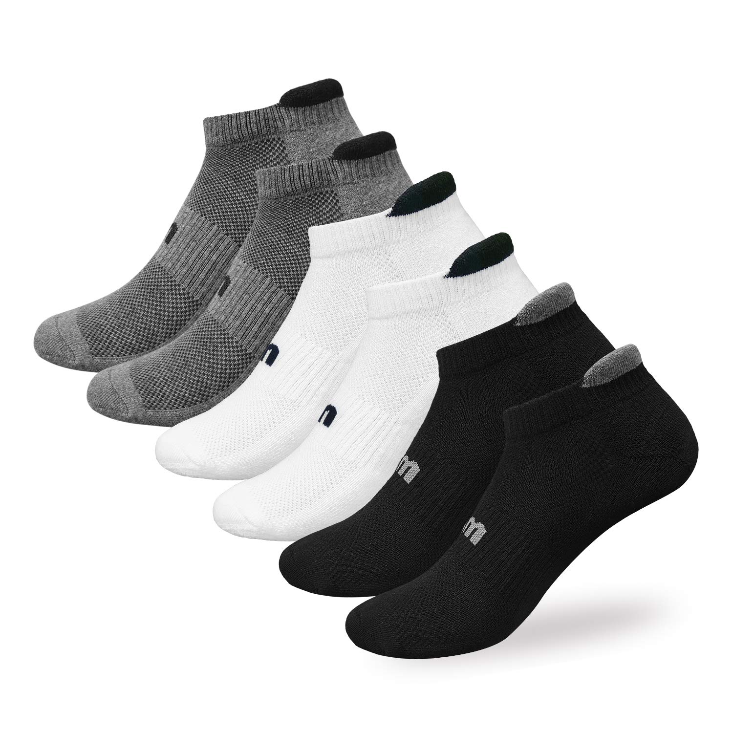 Tom & Mary Men’s Athletic Cotton Ankle Socks With Tab, Golf and Running, Multi Purpose, Breathable, Full Double Cushioned, Low Cut (6-Pack) (Mono Colors)