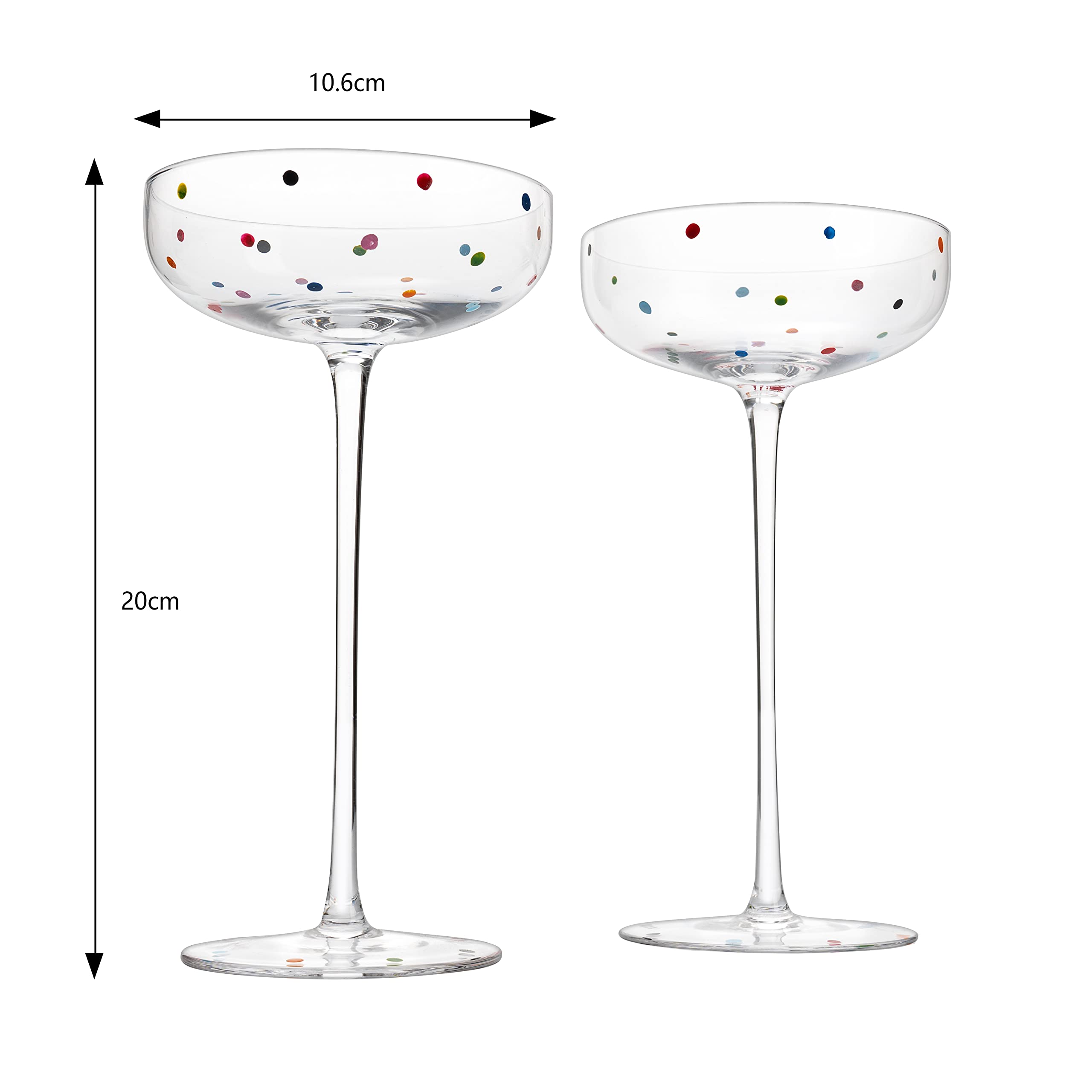 The Wine Savant Polka Dot Set of 2 Stemless Bubble Wine Glasses 18 oz Polka Dot Rainbow Glasses, Colored Wine Glasses, Bubble Glasses, Unique Tumblers Gift Idea For Everyday, Weddings, Parties