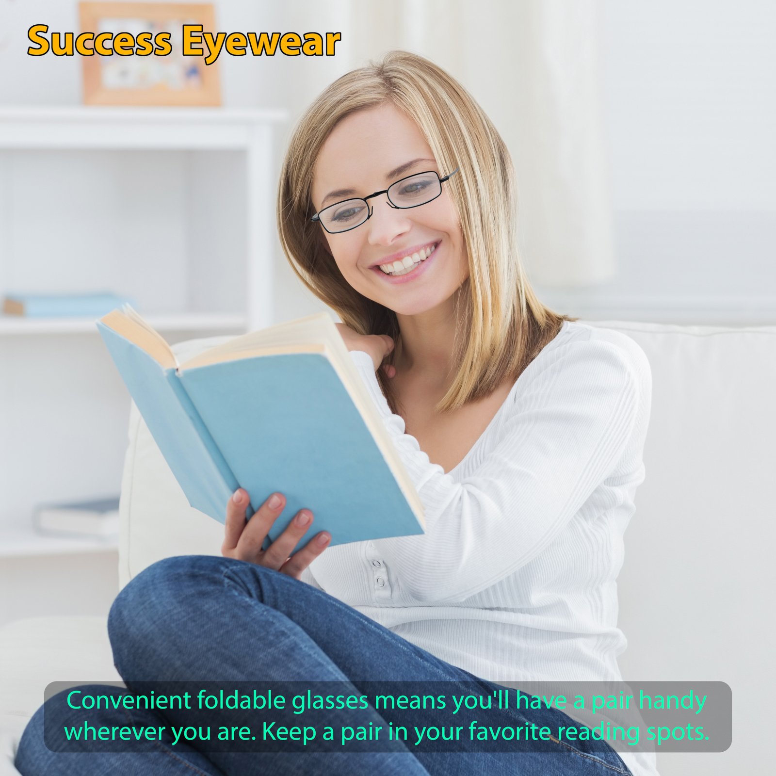 Success Eyewear Reading Glasses 2 Pair Black and Gunmetal Readers Compact Folding Glasses for Reading for Men and WomenCase Included +2