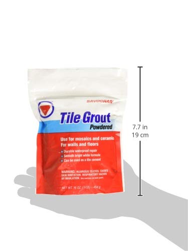 Savogran Tile Grout - 1lb Bag of Bright White Grout Powder Mix for Tile Installation & Repair - Durable Waterproof Grout for Pools, Tubs, Showers, Sinks - Ceramic & Mosaic Unsanded Powdered Grout