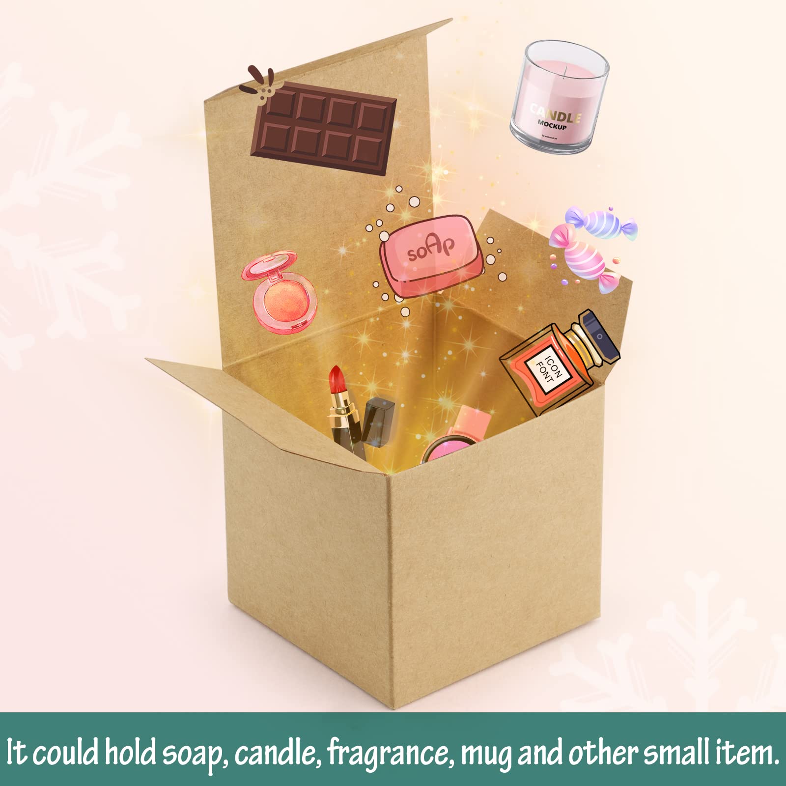 ValBox 4x4x4 Brown Gift Boxes 50PCS Kraft Paper Boxes with Lids for Gifts, Crafting, Cube, Cupcake Boxes, Easy Assemble Boxes for Party Favor