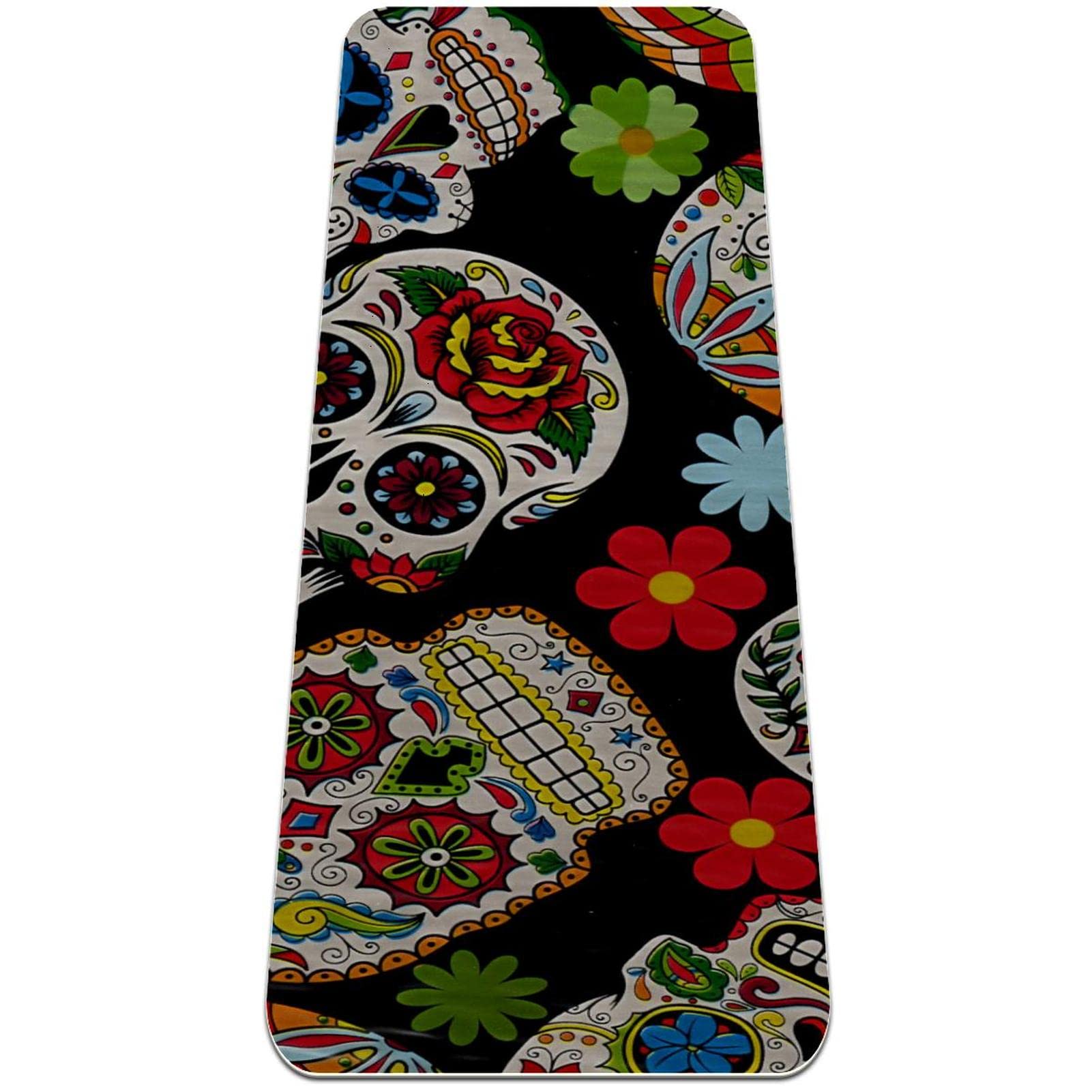 Yoga Mat, Yoga Mats for Home Workout, Workout Mat, Exercise Mats, Pilates Mat, colorful flower skull pattern