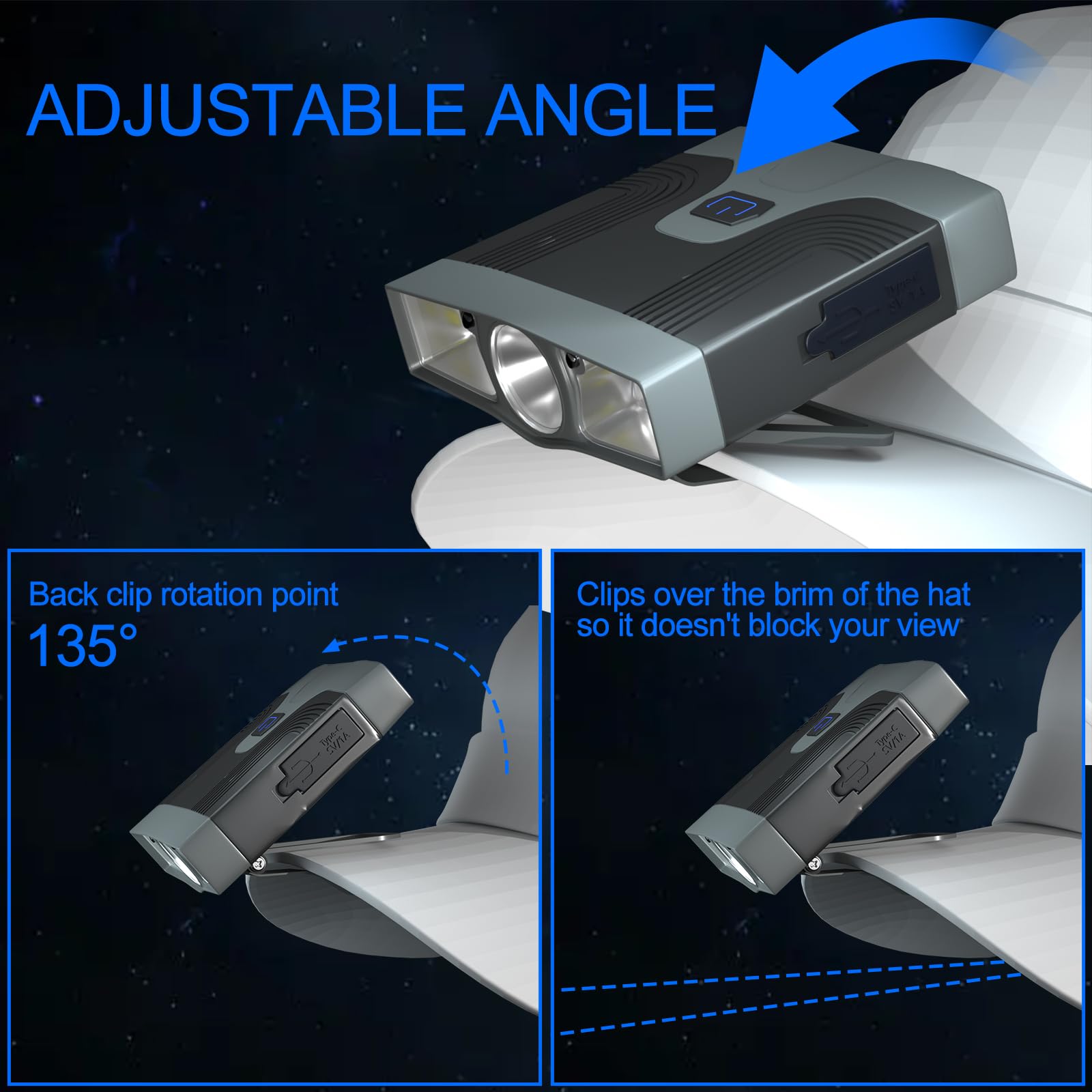 Ultra Bright Mini Hands Free Cree LED Clip on Cap Light - Rechargeable Waterproof Hat Light Flashlight Headlamp for Fishing Camping Hand Work Baseball Caps