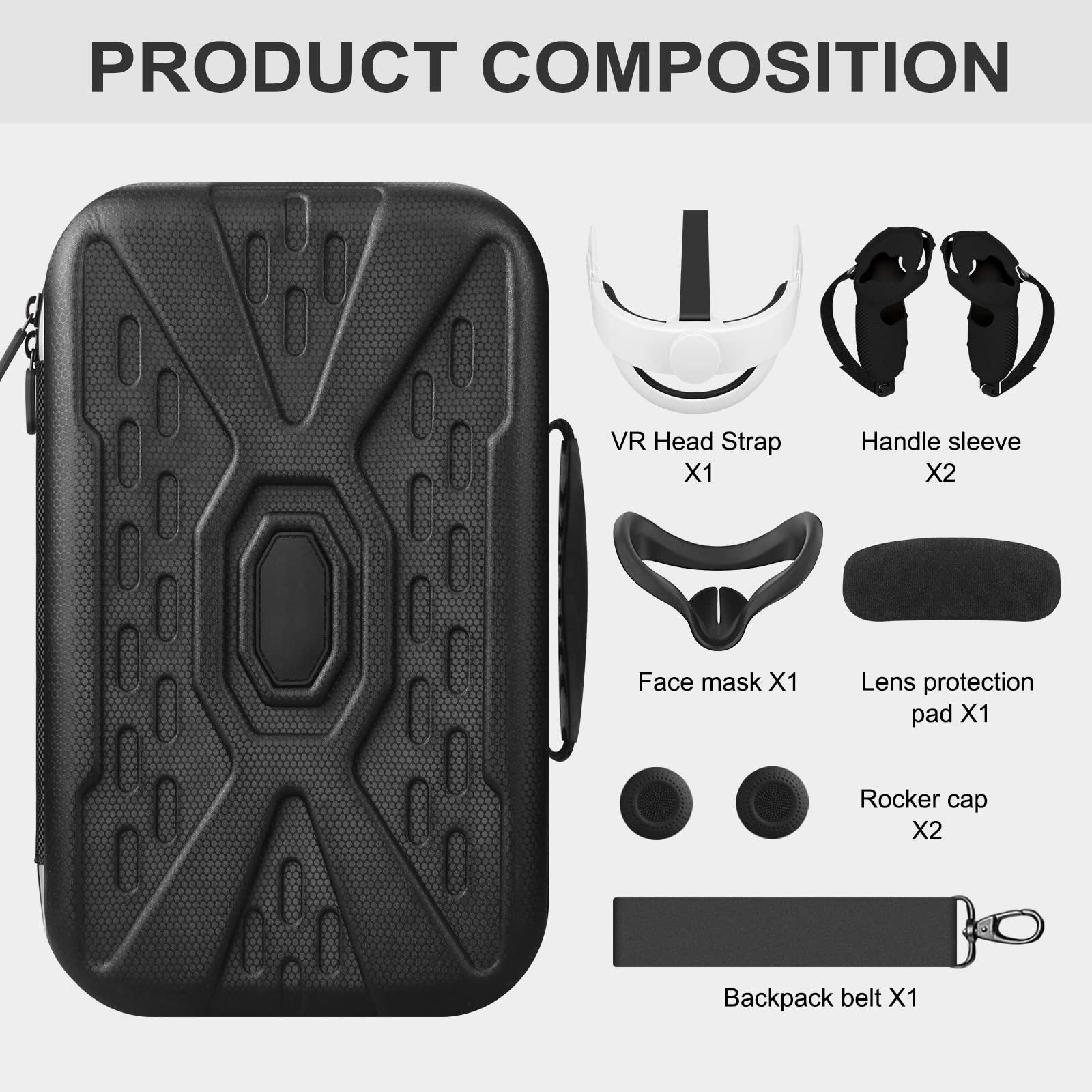 Esimen All-in-one Hard Case for Oculus Quest 2 Elite Strap Face Mask Grip Cover Accessories Set Carrying Bag,includes K3 Elite Strap, Lens Protect Cover (Case+Accessories Set)