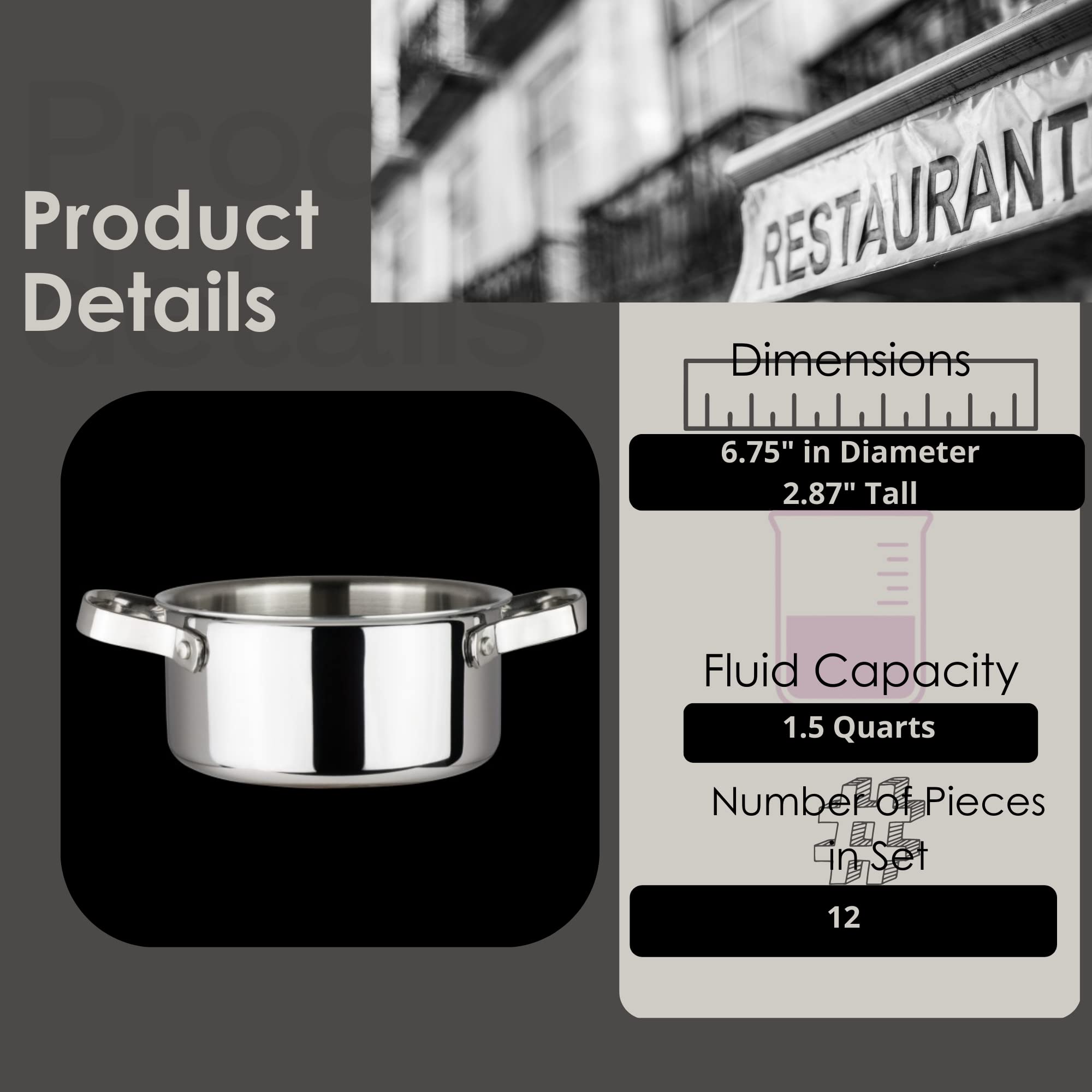 Steelite International 7347MW120 Hot Pot Pan, Dual Handle, Compatible with Clear Lid for 7347MW119 and Base 7347MW118, 9.5" Length, 6.75" Width, 2.87" Height,1.5 qt, 12 Pcs