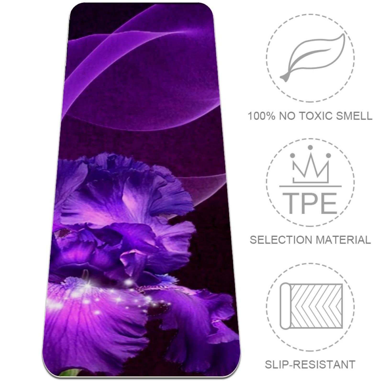 Yoga Mat, Yoga Mats for Home Workout, Workout Mat, Exercise Mats, Pilates Mat, purple flower leaves flowers pattern