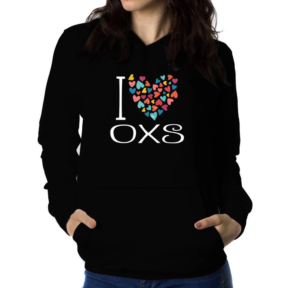 Teeburon I Love Oxs Colorful Hearts Women Hoodie Black