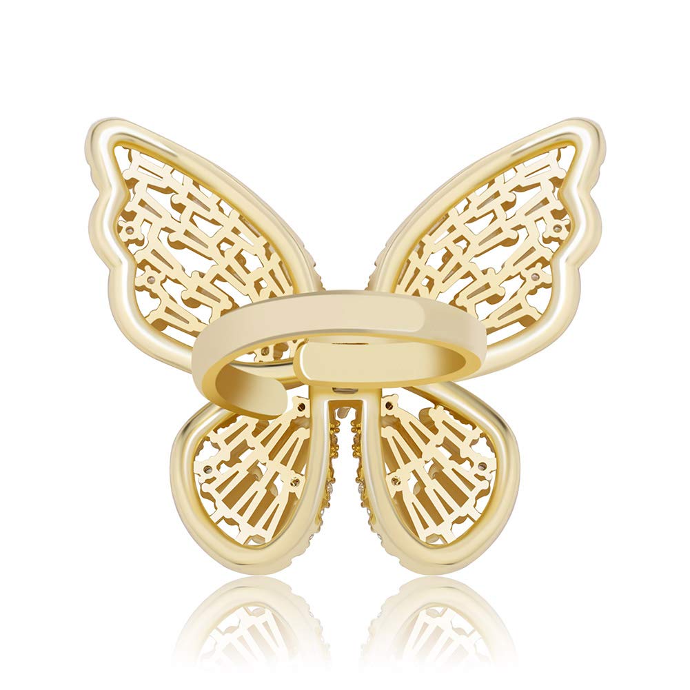 Gold Adjustable Butterfly Rings for Women Cubic Zirconia Ring Jewelry (Gold)