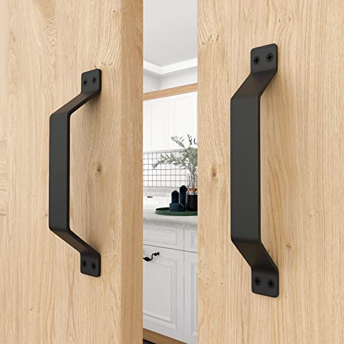 WINSOON 6FT Sliding Barn Wood Door Hardware Cabinet Closet Kit with Set of 2 Pcs Black Painted Solid Steel Gate Handle Kit