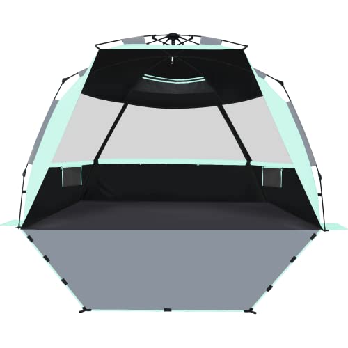 SEBOR Beach Tent, Deluxe XL Pop-up Beach Tent for 4-6 Person, UPF 50+ with Dark Shelter Technology, Easy Set Up and Portable Beach Tent Sun Shelter (Mint Green)