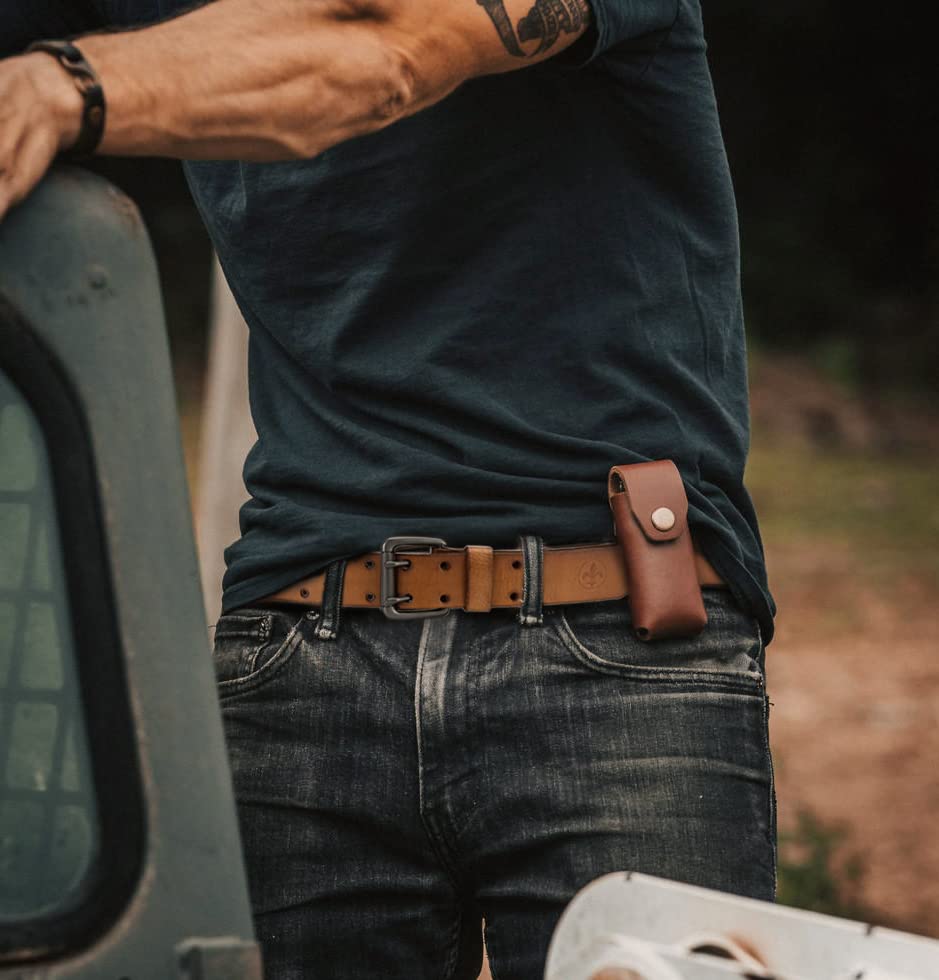YOETEY Leather Work Belt for Men - Double Prong Belt 40mm with Full Grain Leather - 9 Sets Holes for a Perfect Fit