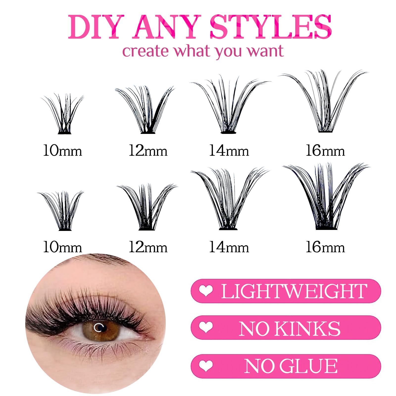 SLSXNL Fluffy Lash Clusters D Curl Individual Lashes 10-16MM 30D 40D Eyelash Clusters 240pcs Cluster Eyelash Extensions 10mm+12mm+14mm+16mm Mix 0.07mm Natural Wispy False Eyelashes