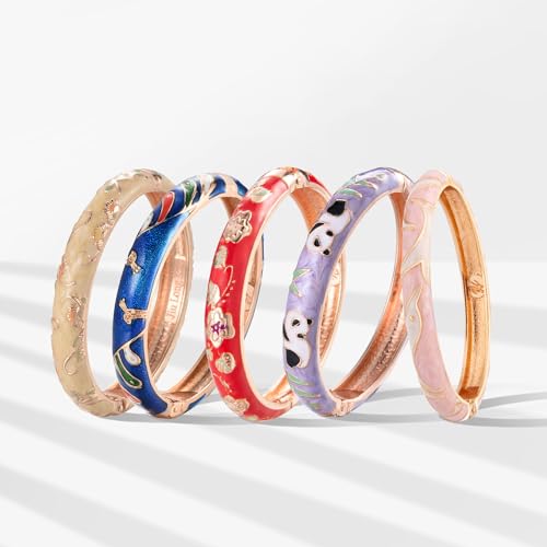 UJOY Random Pack Colors Enamel Jewelry Set Golden Flower Engraved 10 PCS Cloisonne Bracelets in a Box