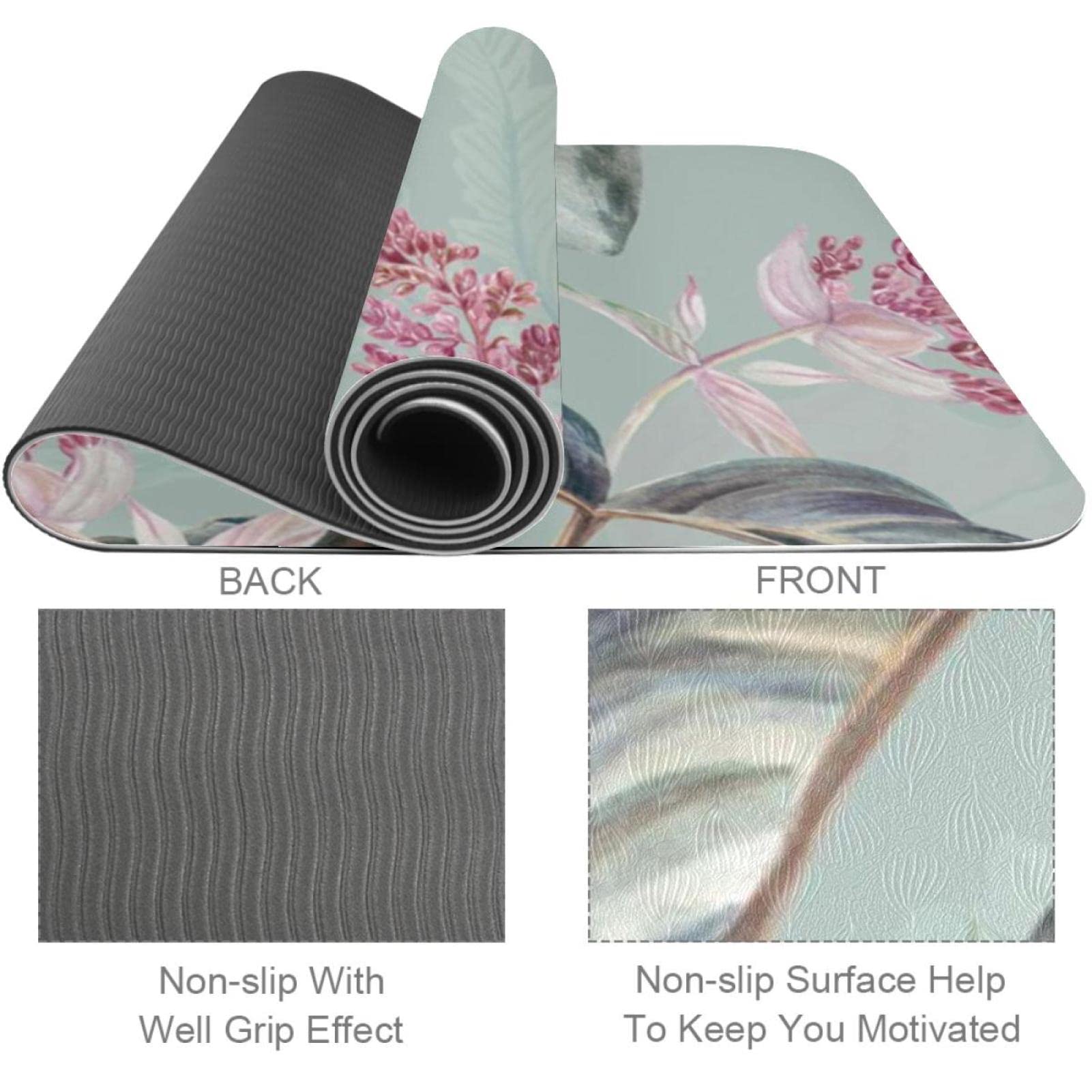 Yoga Mat, Yoga Mats for Home Workout, Workout Mat, Exercise Mats, Pilates Mat, whale flower leaf plant pattern
