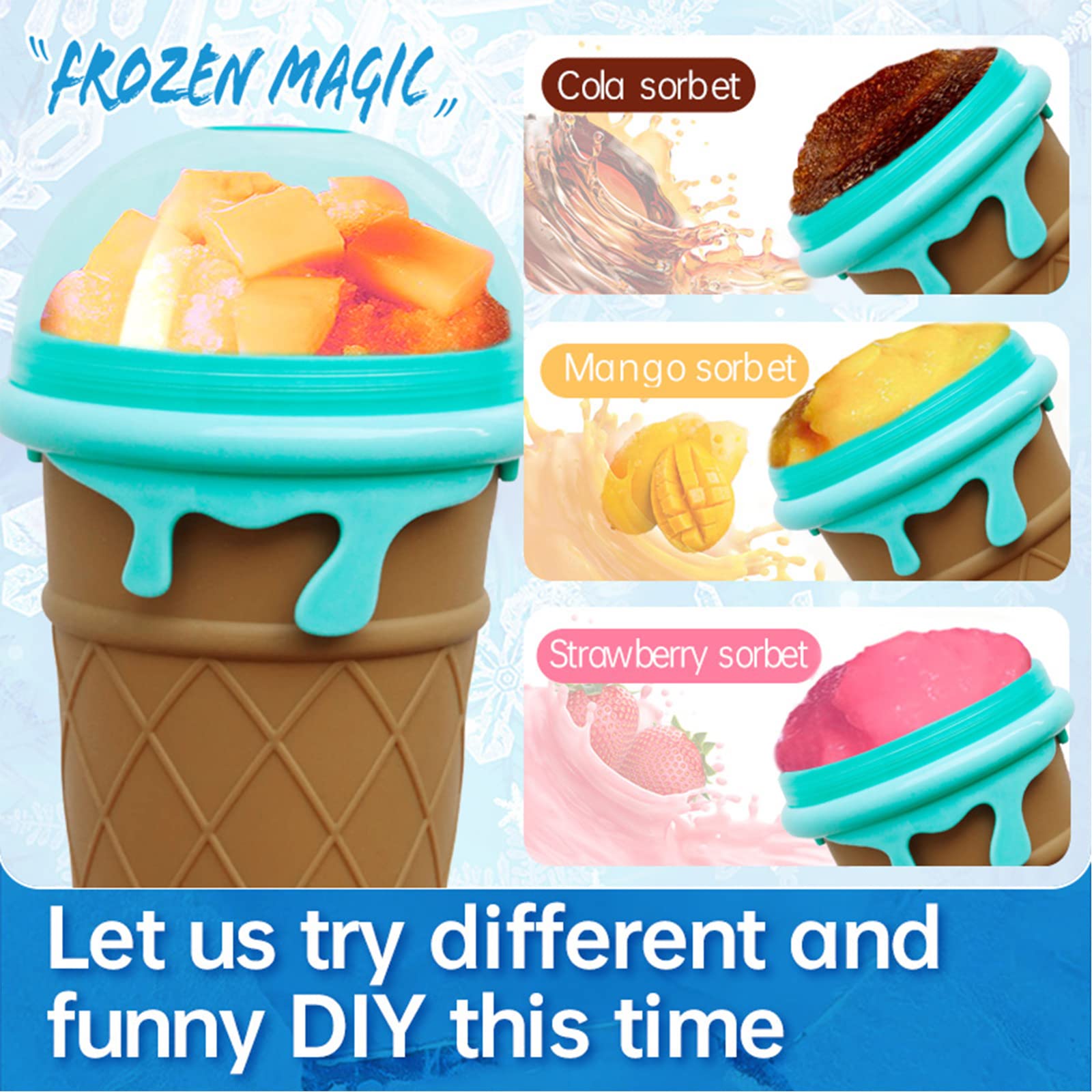 Slushy Cup Slushie Maker Cup Slushy Maker Cups Frozen Magic Slushy Maker Squeeze Cup Ice Cream Maker Slushie Cup Maker Squeeze Slushy Cups 500ML High-capacity(Coffee)