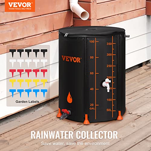VEVOR 100 Gallon Collapsible Rain Barrel, Portable Rainwater Collection System Water Storage Tank for Garden Water Catcher,Rain Water Collection Barrel with Two Spigots and Overflow Kit,Black