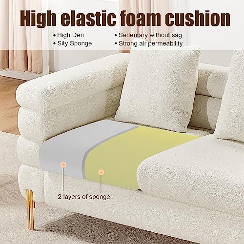 VanAcc Modern Sofa Couch, 24''Extra Deep Seat Sectional Sofa for Living Room, 85 inch Oversized Sofa, 3 Seat Sofa,White