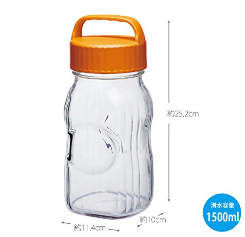Toyo Sasaki Glass Fruit Syrup Bottle, Good Pickling, Fruit Syrup Bottle, Set of 2, 50.9 fl oz (1,500 ml), Orange Storage Jar, Storage Container, Made in Japan, Bookmark Included, I-77860-OR-A-JAN-S