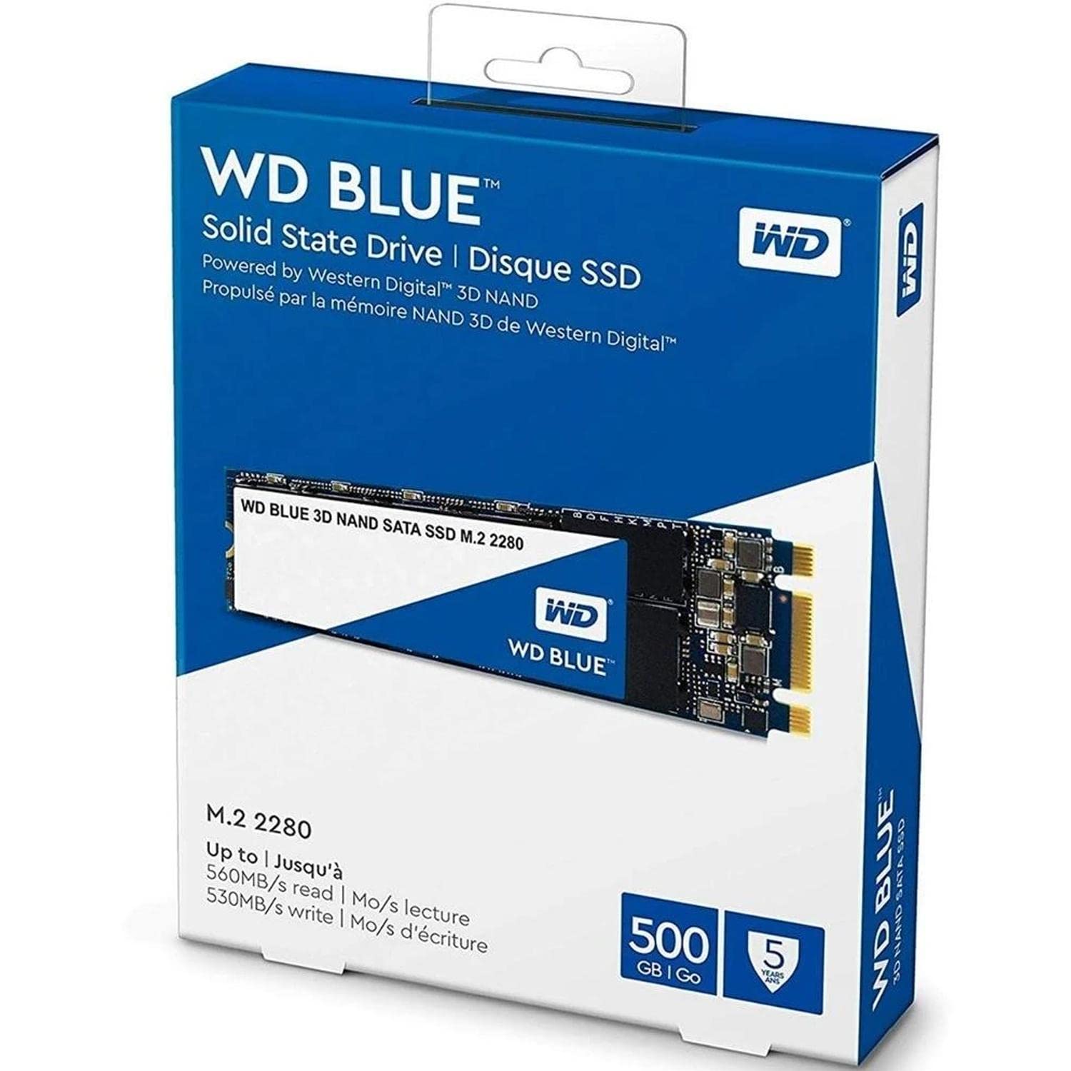 Western Digital 500GB WD Blue 3D NAND Internal PC SSD - SATA III 6 Gb/s, M.2 2280, Up to 560 MB/s - WDS500G2B0B