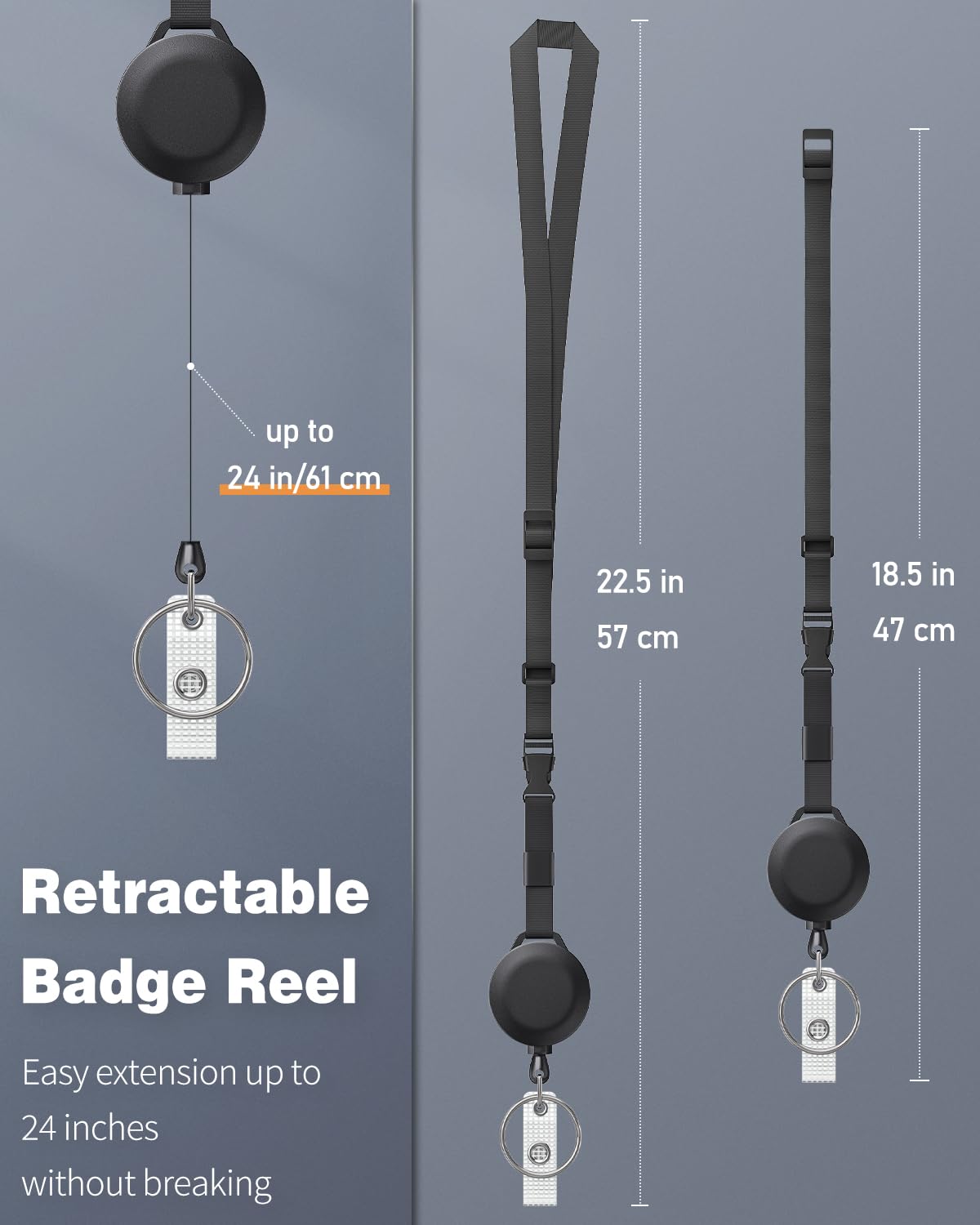 Uniclife Horizontal Leather ID Badge Holder and Retractable Adjustable Lanyard Breakaway Neck Lanyard with Retractable Badge Reel Quick-Release Buckle and Card Protector for Workers Students Employees