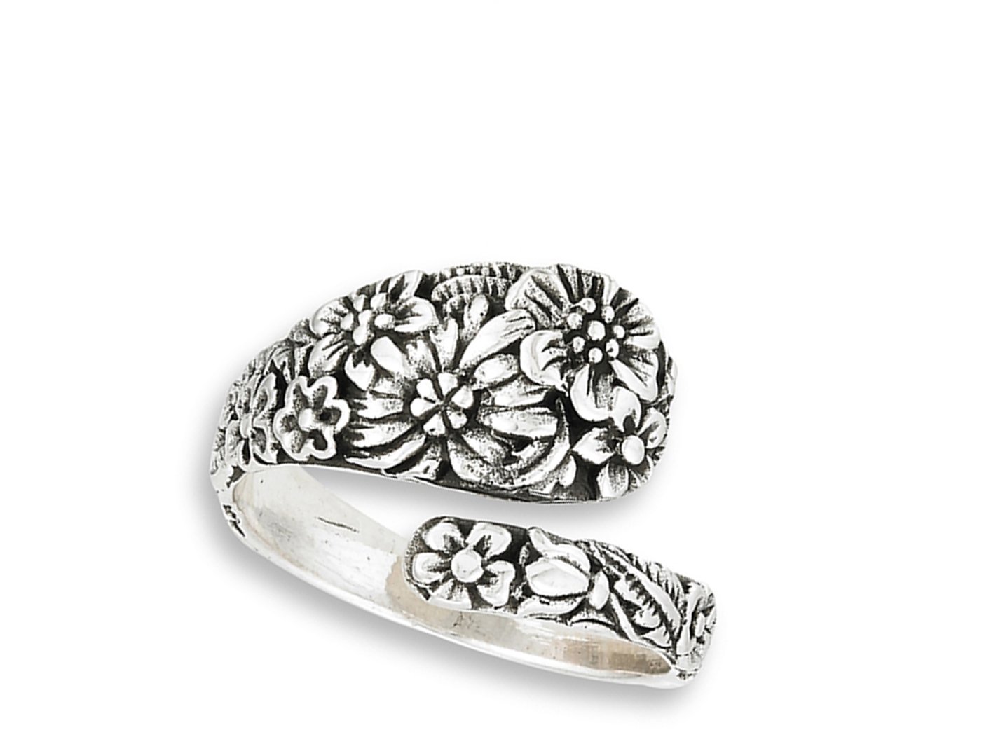 Victorian Flower Open Adjustable Spoon Ring .925 Sterling Silver Band Size 8