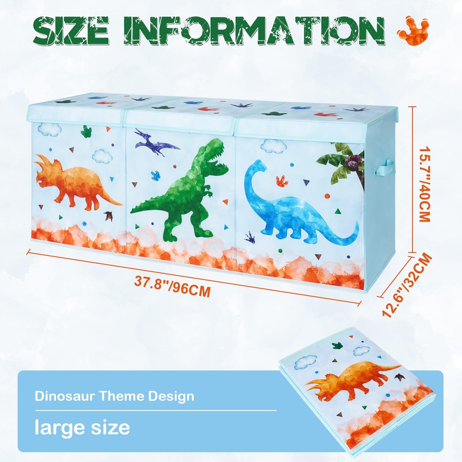WERNNSAI Large Toy Box - Dinosaur Toy Storage Chest with Lids Foldable Extra Large 38β x 13β x 16β Removable Divider Oxford Toy Sundries Storage Organizer for Boys Kids for Playroom Bedroom Nursery