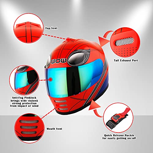 WOW Motorcycle Full Face Helmet Street Bike BMX MX Youth Kids Spider Red