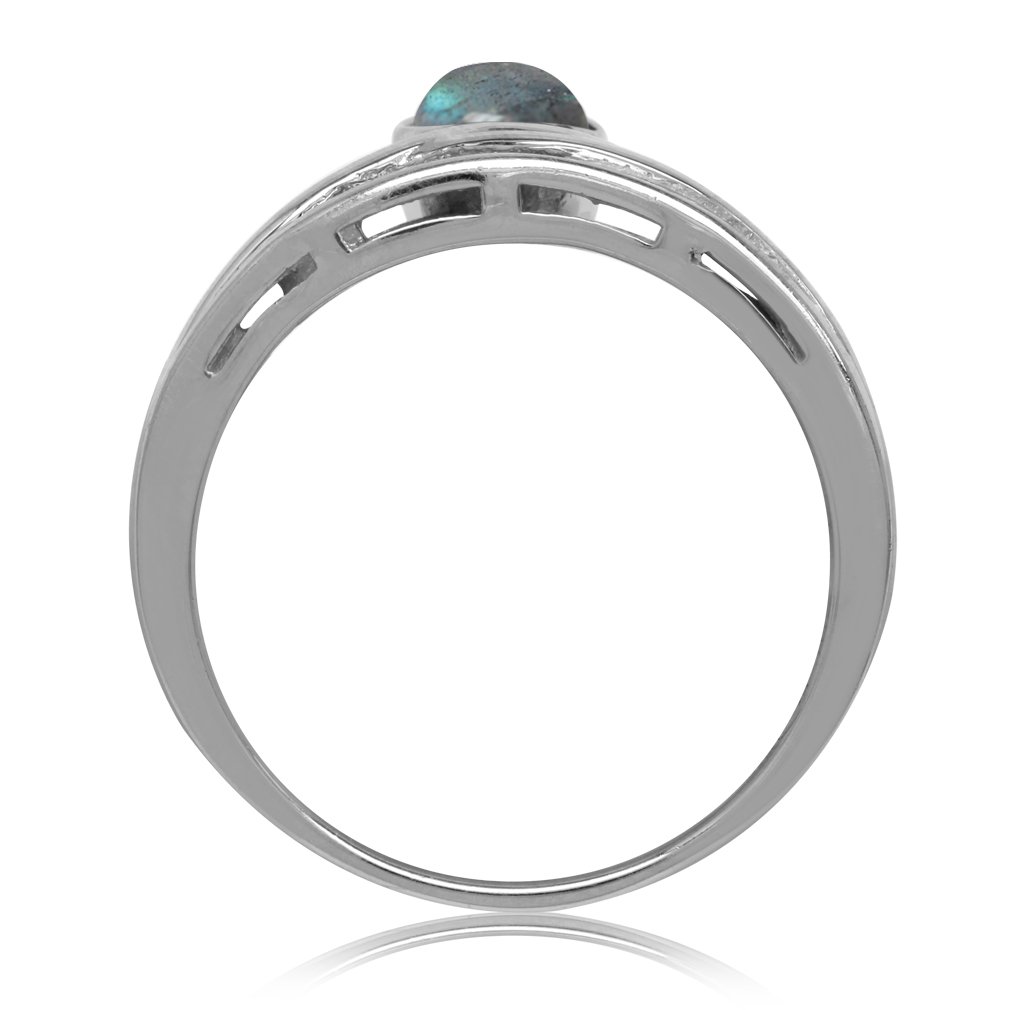 Silvershake 5mm Round Shape Labradorite 925 Sterling Silver Minimalist Modern Wavy Ring Size 10