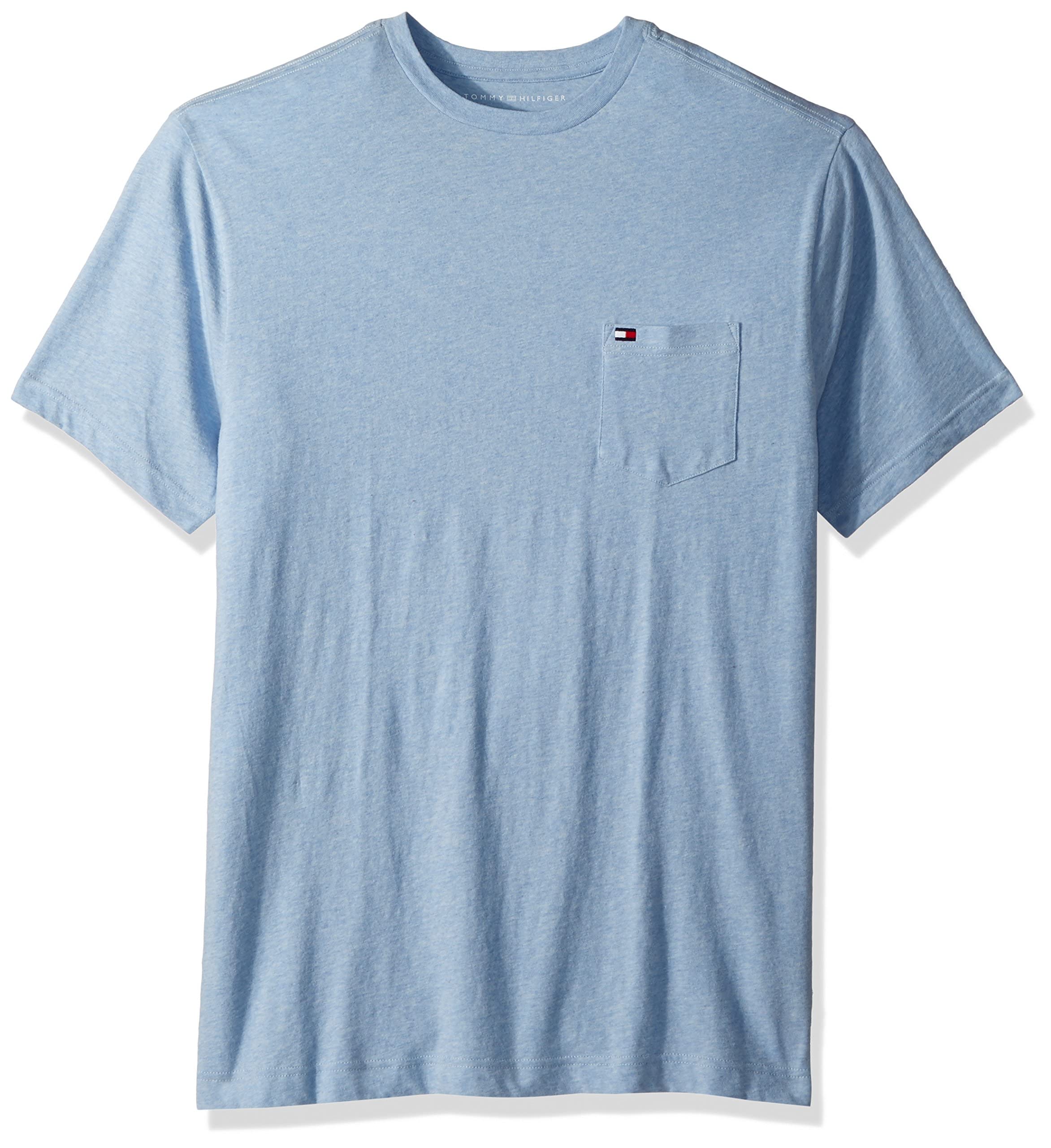 Tommy Hilfiger Men's Tall Essential Short Sleeve Cotton Crewneck Pocket T-Shirt, Malaga Blue Heather, XX-Large Big
