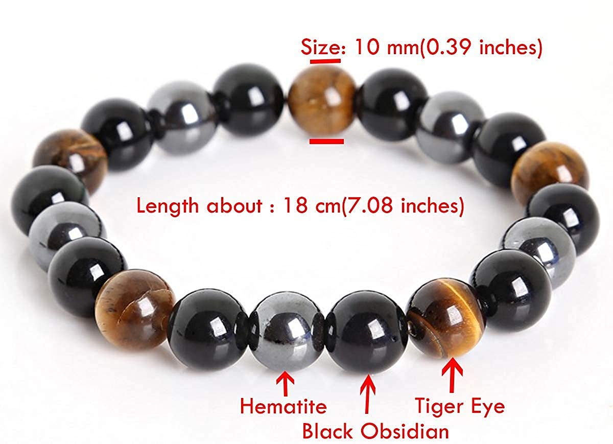 Triple Protection Bracelet For Protection Bring Luck And Prosperity Hematite Black Obsidian Tiger Eye Stone Bracelets (10MM)