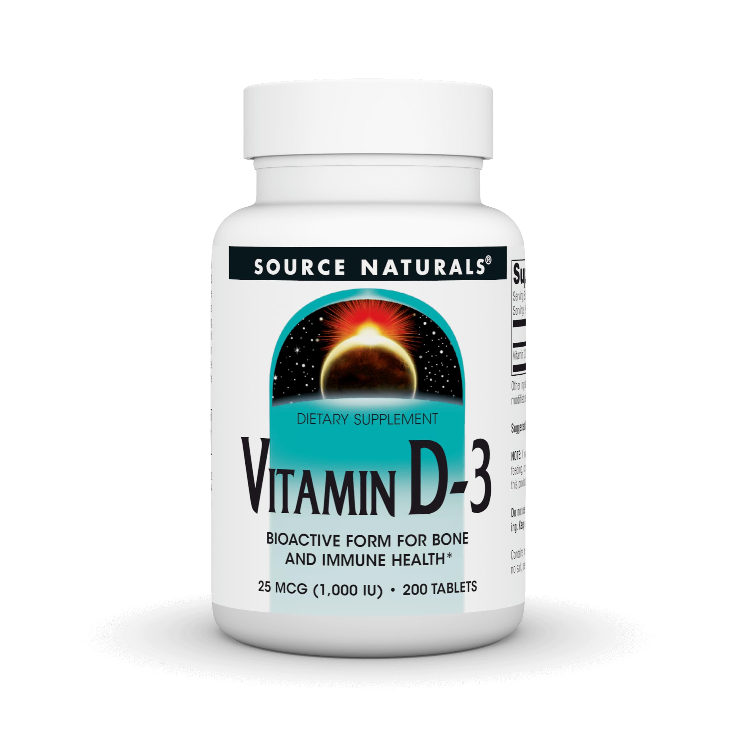 Source Naturals Vitamin D-3 Supports Bioactve Form for Bone & Immune Health 1000 iu (25 mcg) -200 Tablets