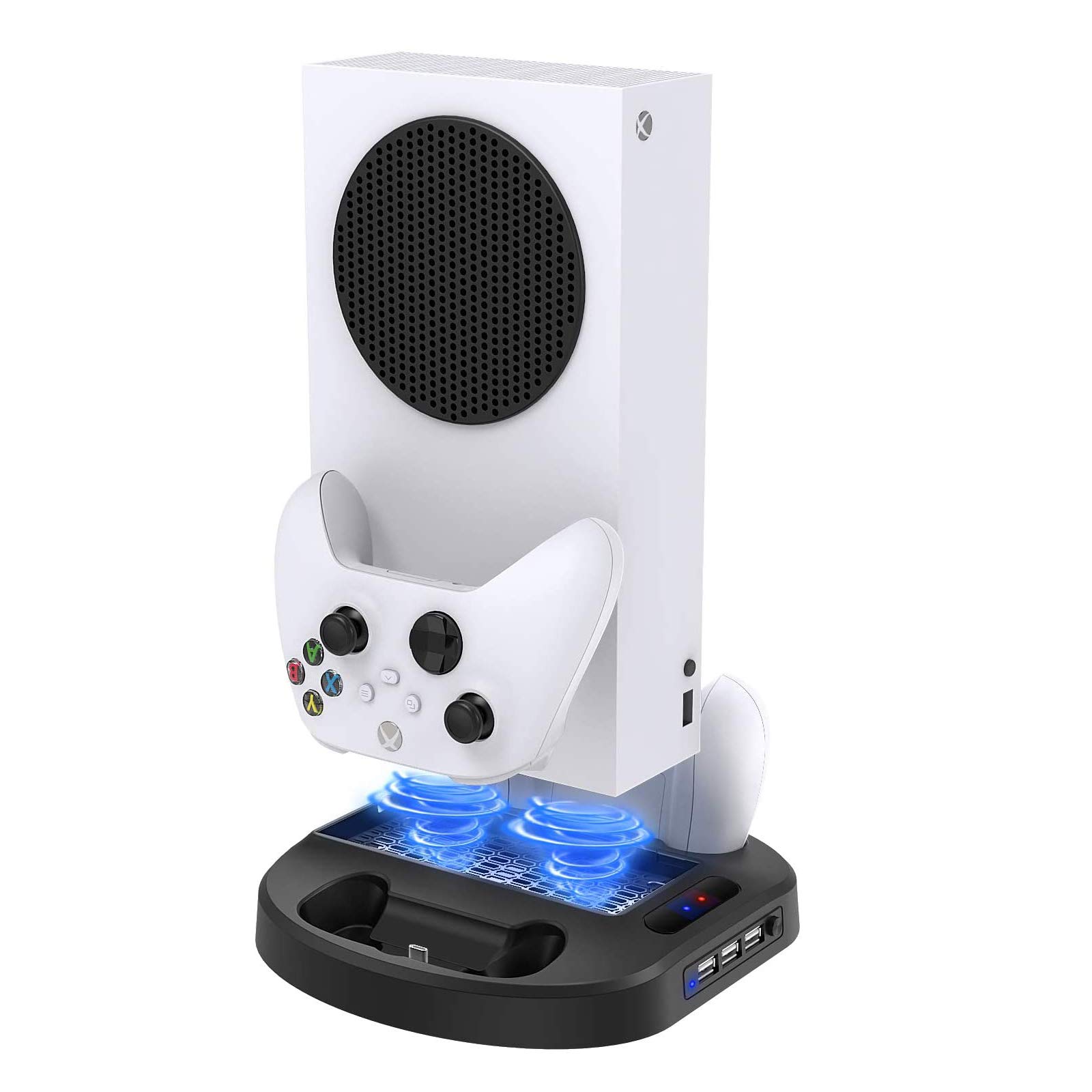 T&A Vertical Stand for Xbox Series S with Cooling Fan Xbox Series S Stand Controller Charge Station with Dual Controllers EXT Port Charger Dock and 3 USB HUB, BLACK