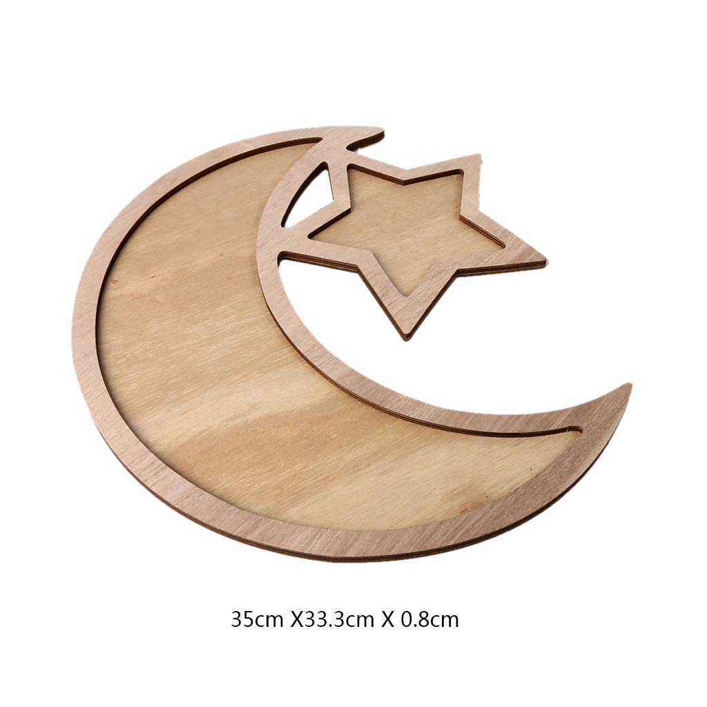 Zripool Wooden Rustic Crescent Moon Srar Eid Ramadan Party Food Serving Tableware Dessert Pastry Tray Display Holder Decor