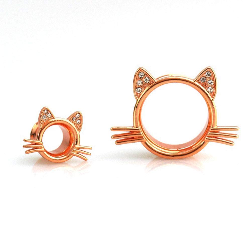 SUPTOP 2pcs Cute Kitty Ear Gauges Plugs And Tunnels for Ear Rose Glod Stretched Ears Size 2g - 1 inch