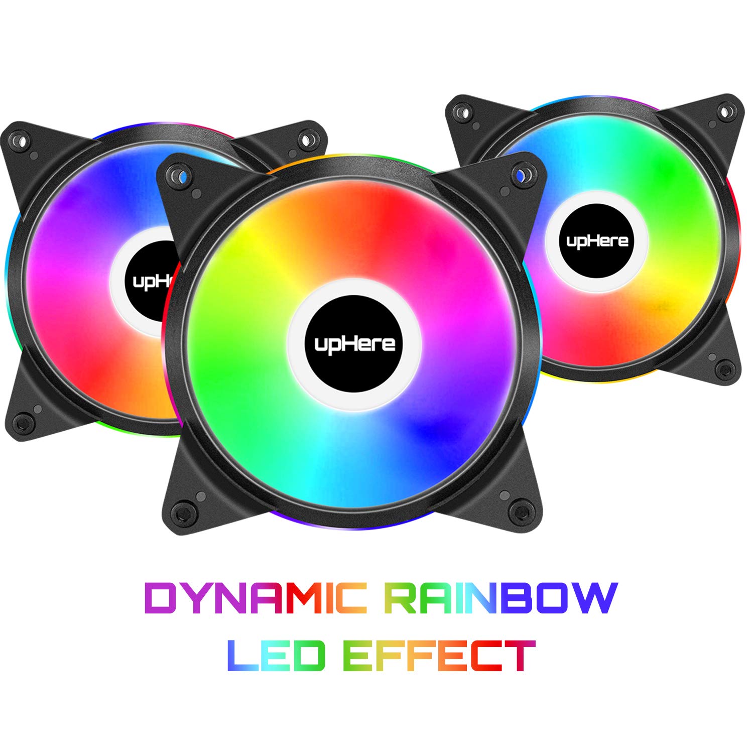 upHere 120mm 4-Pin PWM Rainbow LED Effect Case Fan for PC Cooling,Computer Cases, CPU Coolers,Water Cooler and Radiators Ultra Quiet,3-Pack,T4CF4-3
