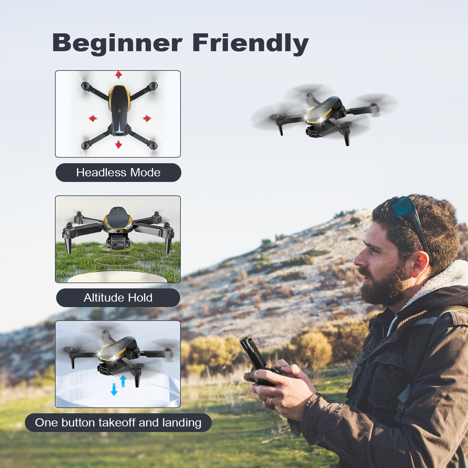VERSAINSECT ni Drone with Camera, 720P HD FPV Video Foldable Remote RC Quadcopter Tes-la Toys