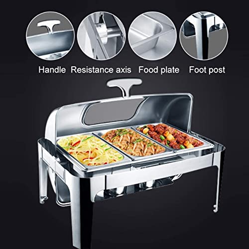 UZOURI 9L Stainless Steel Chafing Dish Set Buffet Silver Catering Warmer Set, Rectangle Chafing Dish Set, for Buffet Catering Kitchen Party(Size:Single Grid) (Double Grid)