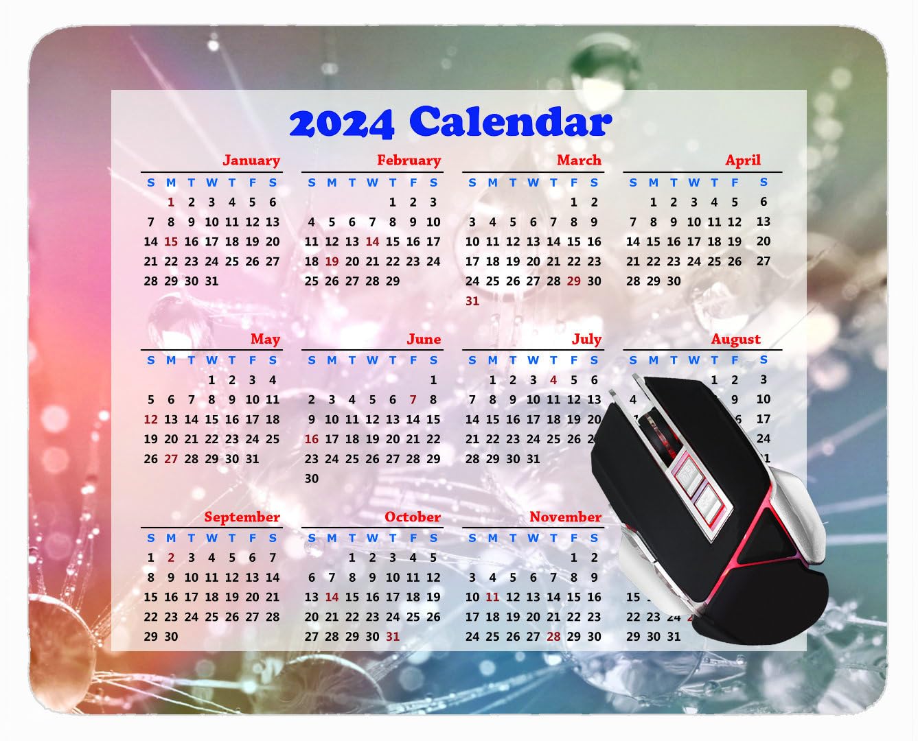 YENDOSTEEN 2024 Mouse pad Calendar,Waves Ocean Surf Beach Gaming Mouse Mat Pad with Stitched Edges Type541
