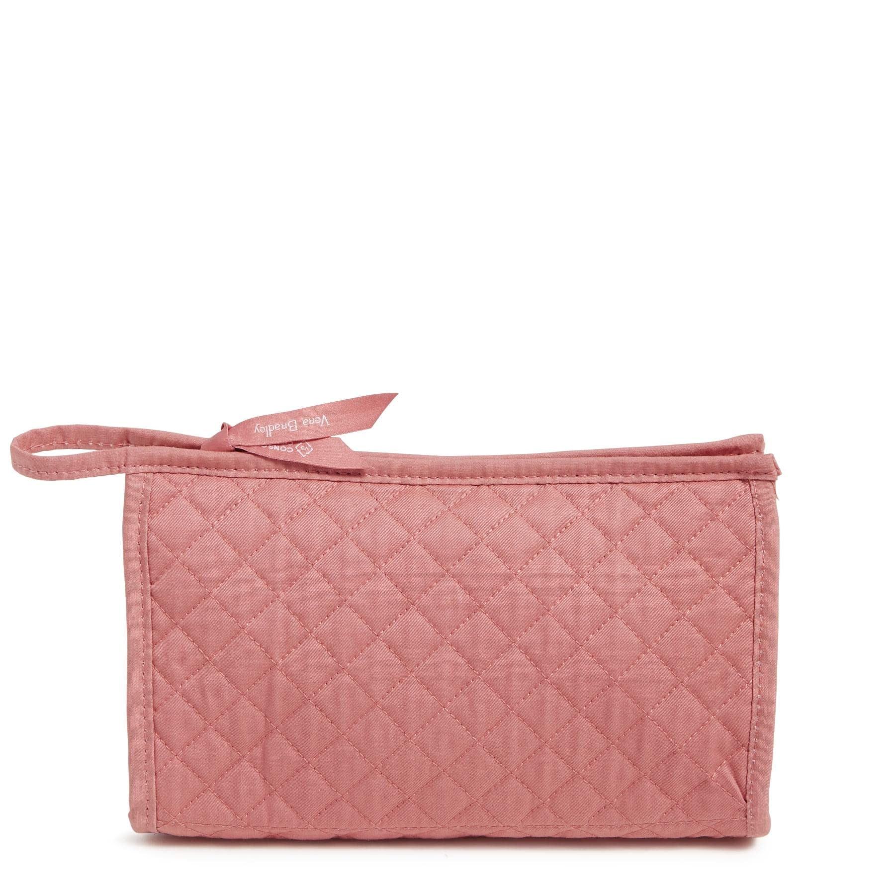 Vera Bradley Women's Cotton Trapeze Cosmetic Makeup Organizer Bag, Terra Cotta Rose - Recycled Cotton, One Size