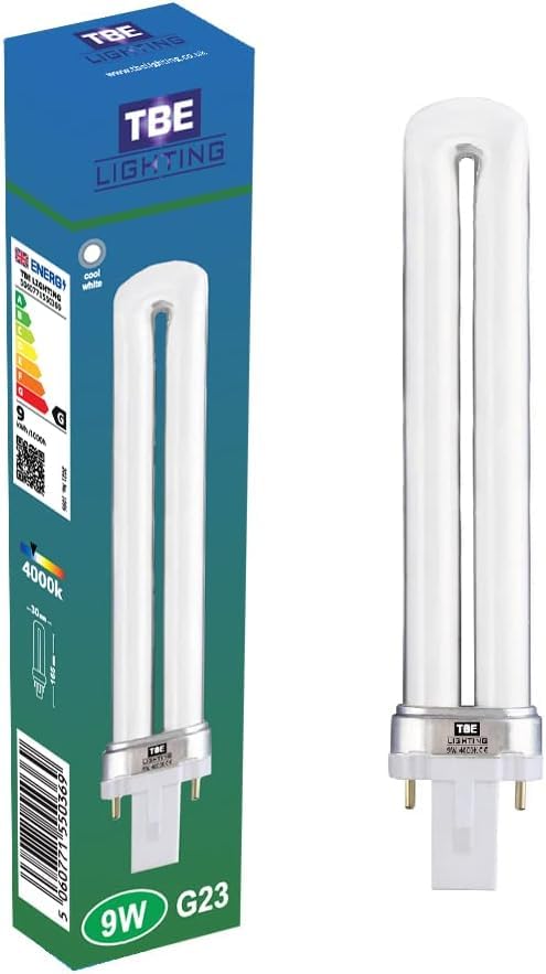 TBE LIGHTING 9w G23 2-Pin CFL Energy Saving Lamps - Cool White 4000K, 8000 Hour Life, 540 Lumen (6-Pack)